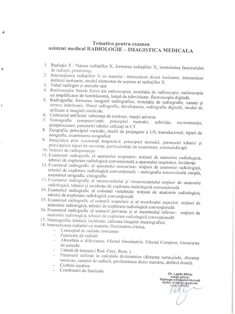 TEMATICA - ASISTENT MEDICAL Radiologie | PDF