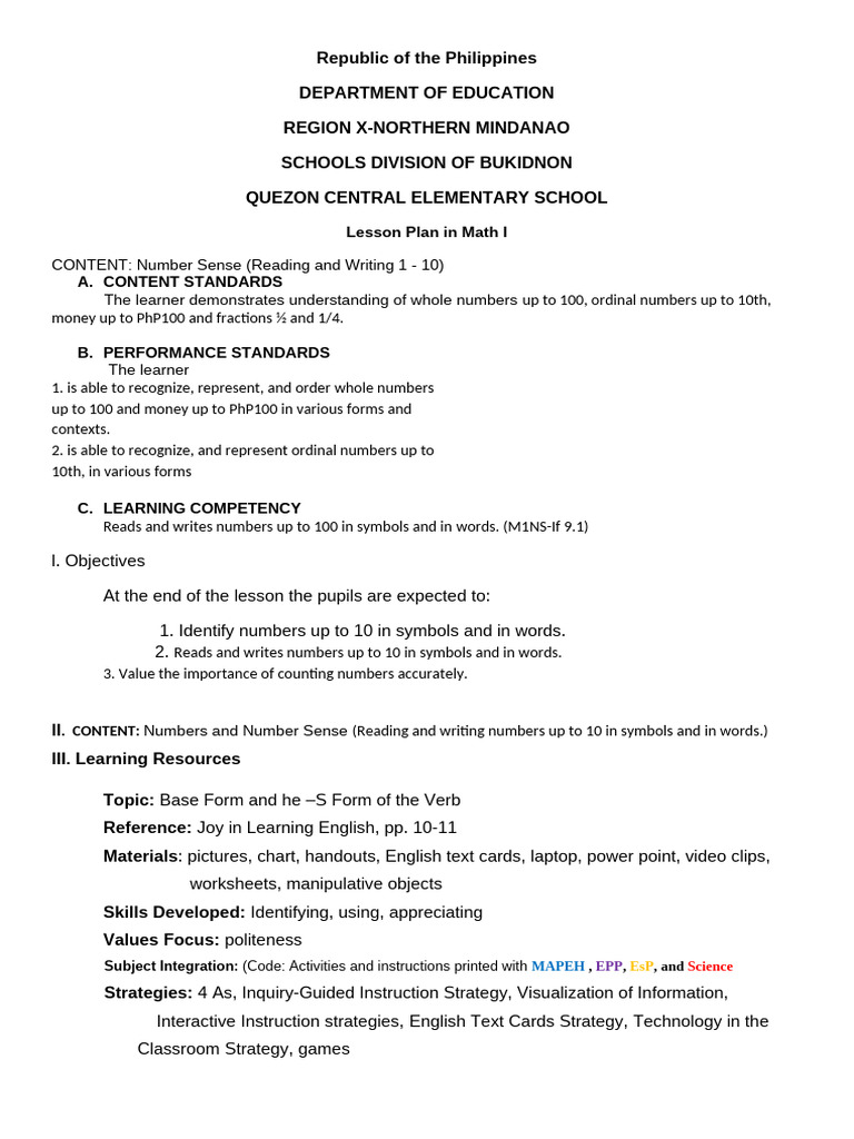 Sample LP Based On DO - s2016 - 042 For Classroom Observation With COT Indicator | PDF ...