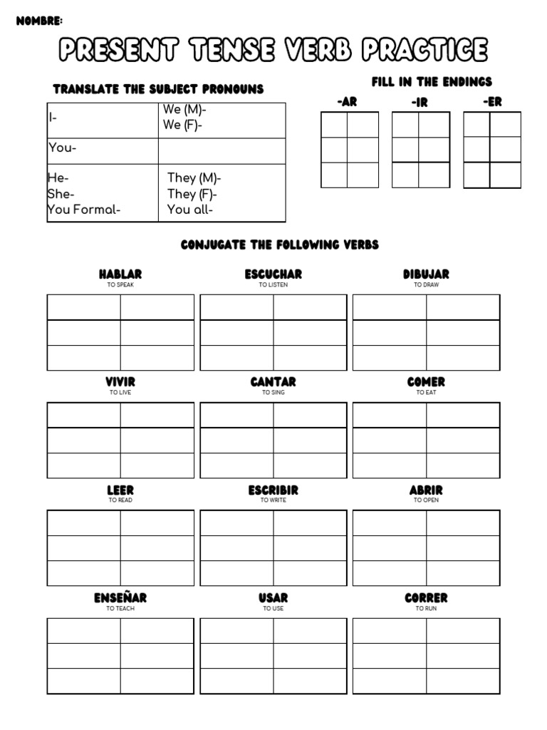 Present Tense Sentence and Verb Practice | PDF | Música grabada ...