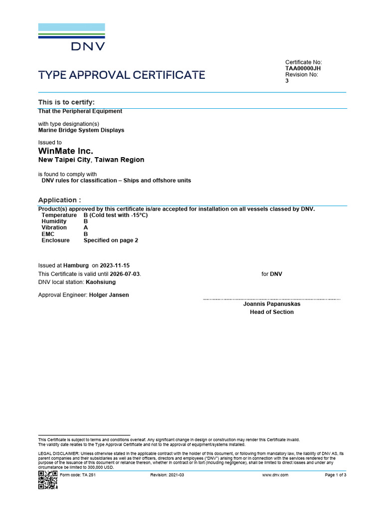 Type Approval Certificate for Marine Displays | PDF