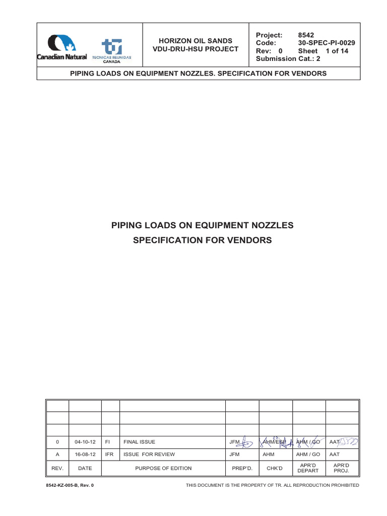 Piping Loads Specification for Vendors | PDF | Pump | Heat Exchanger