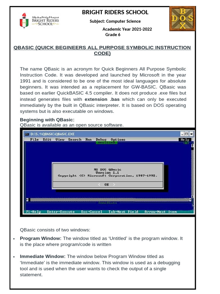 Grade 6 -QBASIC-NOTES | PDF | Basic | Computer Program Grade 6 -QBASIC-NOTES | PDF | Basic | Computer Program