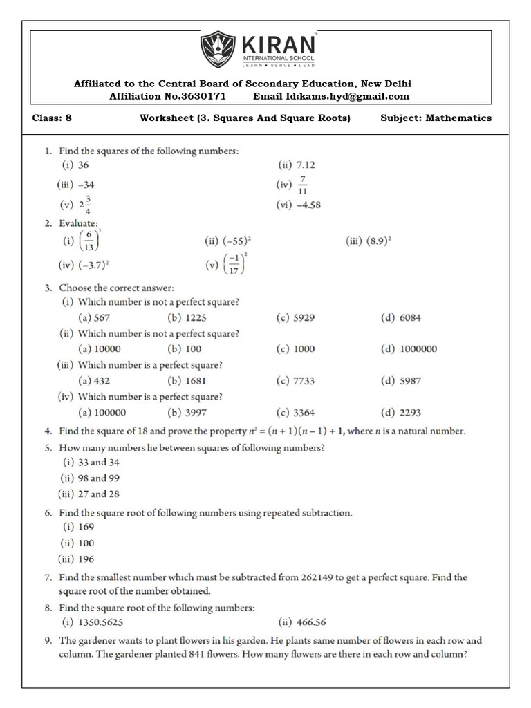 Grade 8 Maths Worksheet-1 | PDF
