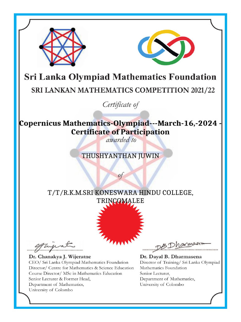 Math Olympiad Certificates | PDF