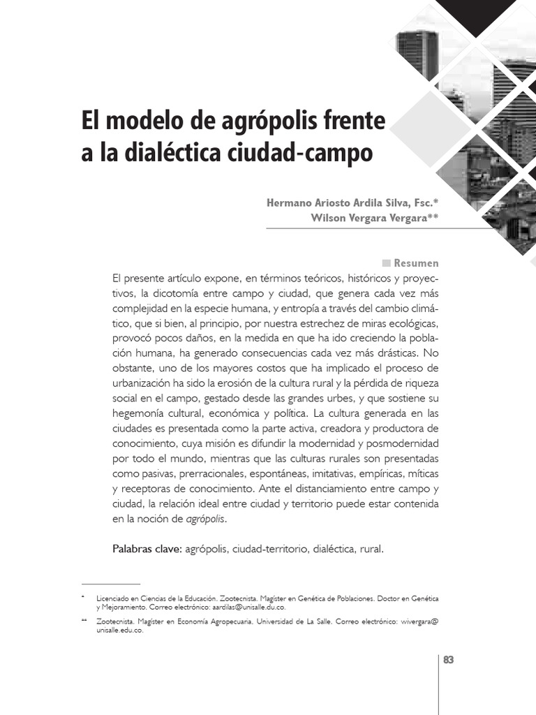 El Modelo de Agrópolis Frente A La Dialéctica Ciudad-Campo | PDF | Área rural | Urbanización