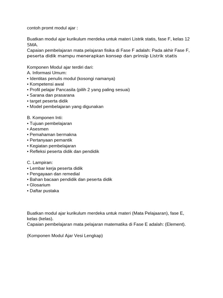 Modul Ajar Listrik Statis Kelas 12 | PDF