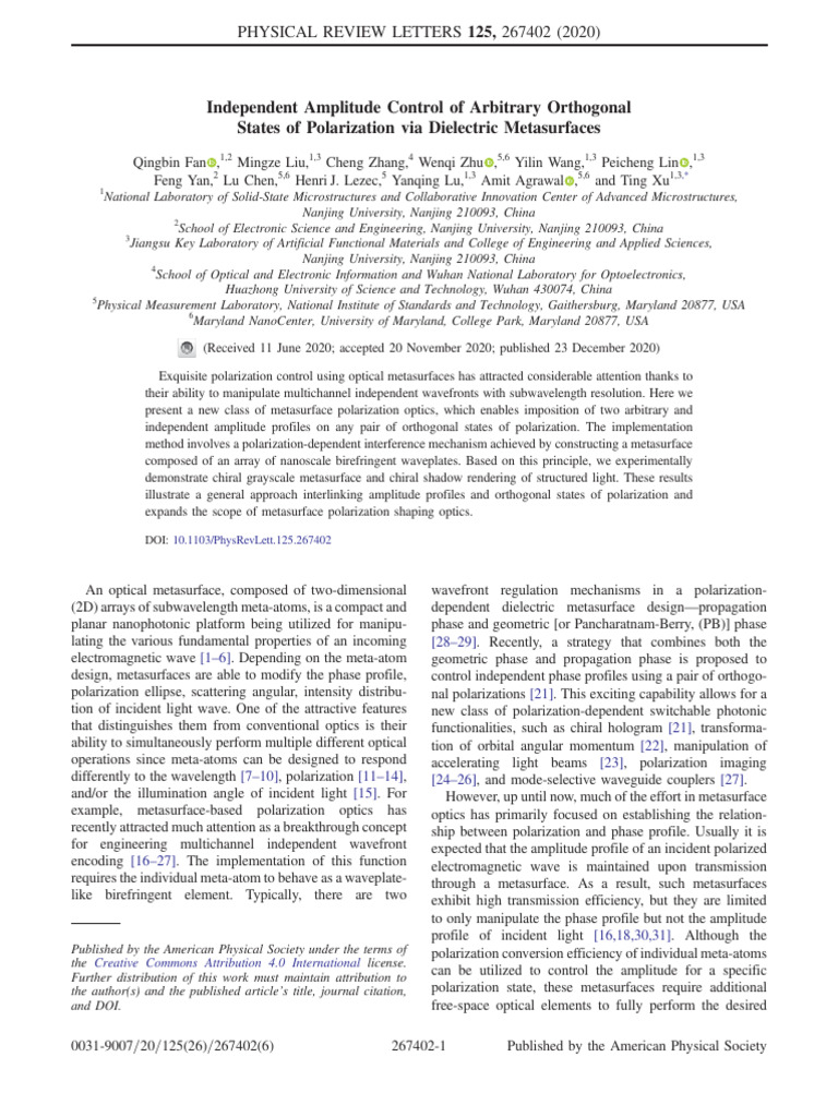 Independent Amplitude Control of Arbitrary Orthogo | PDF | Polarization ...