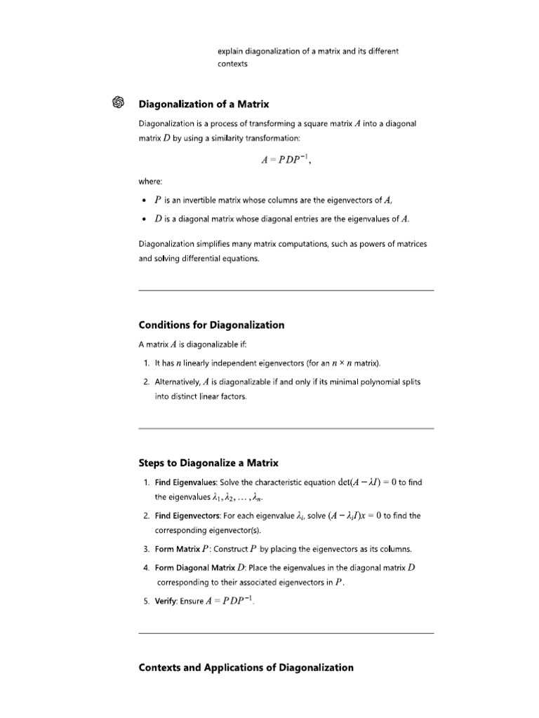Diagonalization of Matrix | PDF