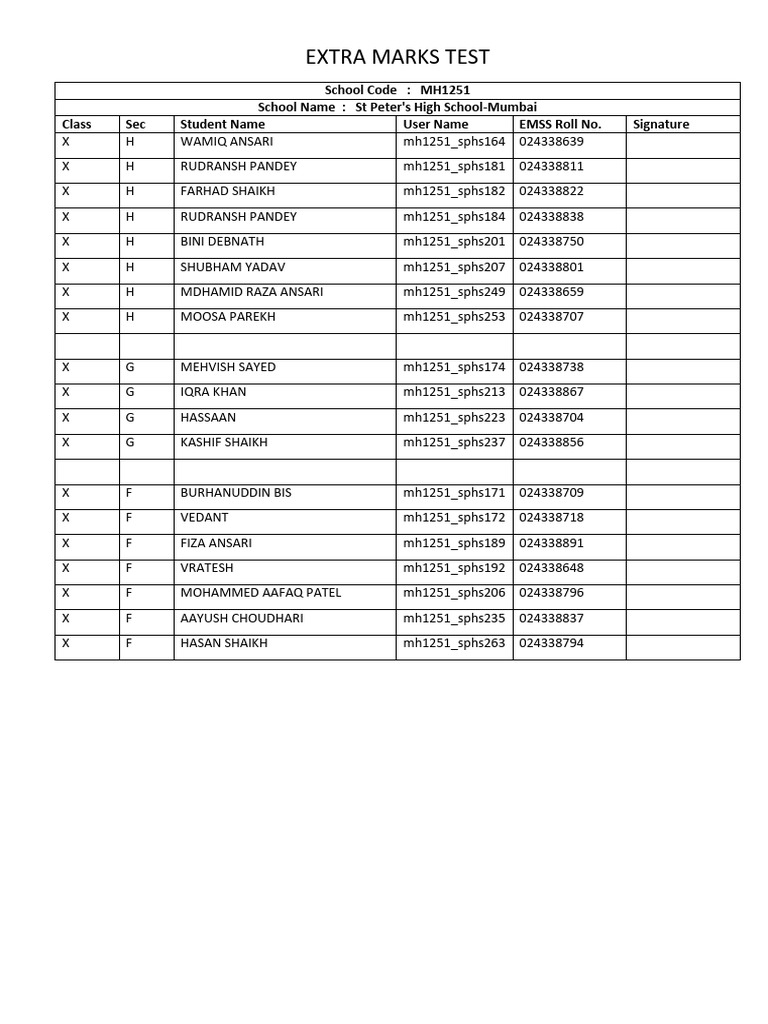 Extra Marks Test | PDF