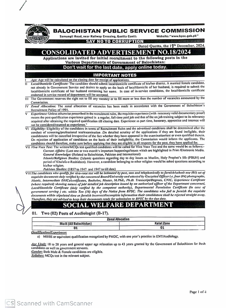 BPSC Advertisement No. 18-2024 | PDF