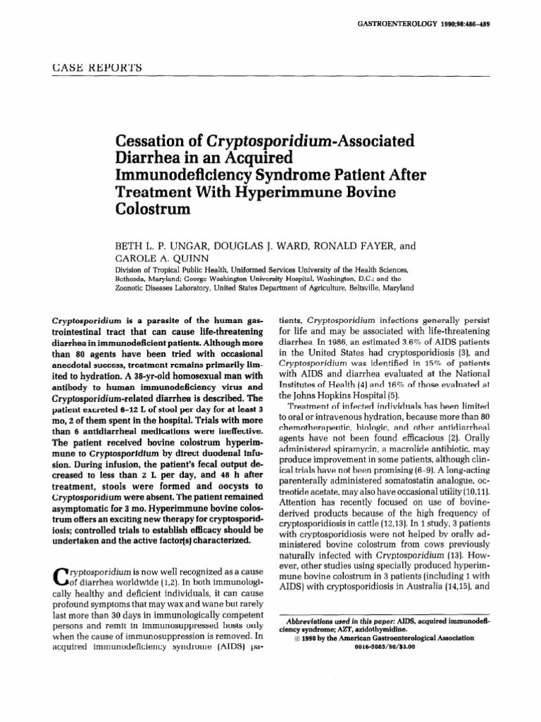 Cessation of Cryptosporidium-Associated Diarrhea in An Acquired ...