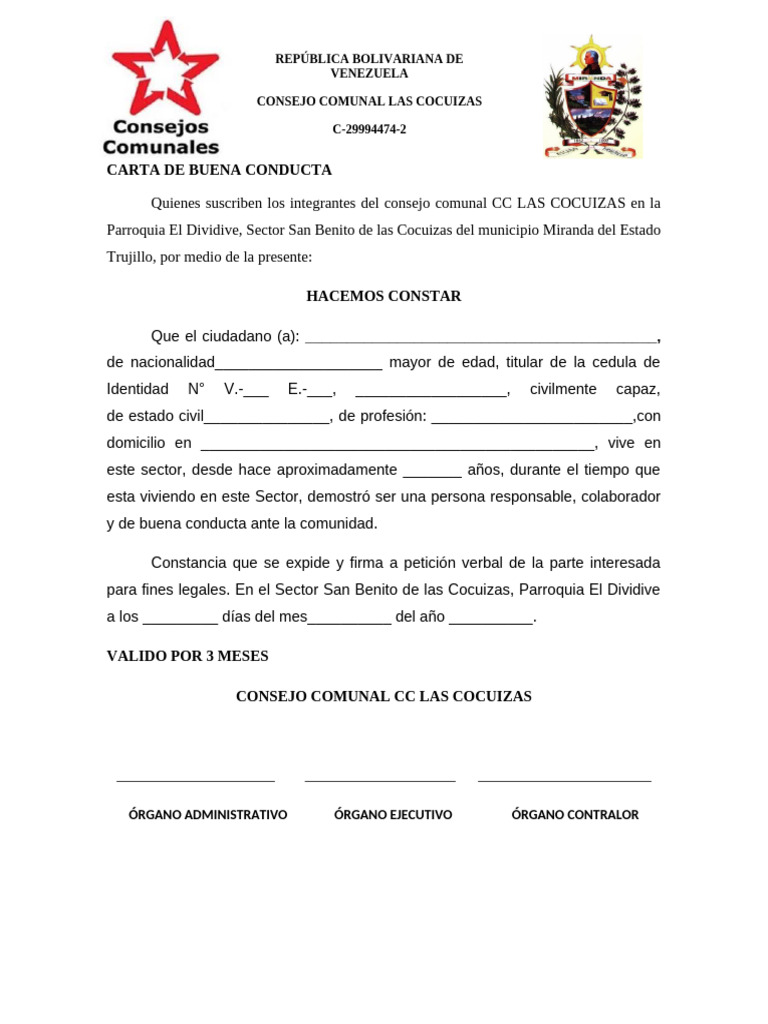 Carta de Buena Conducta Consejo Comunal | PDF