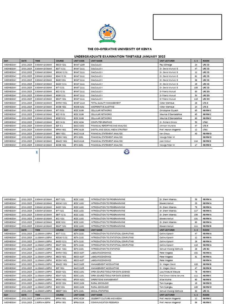 Unilus Exam Timetable January 2025 | PDF | Science | Economies