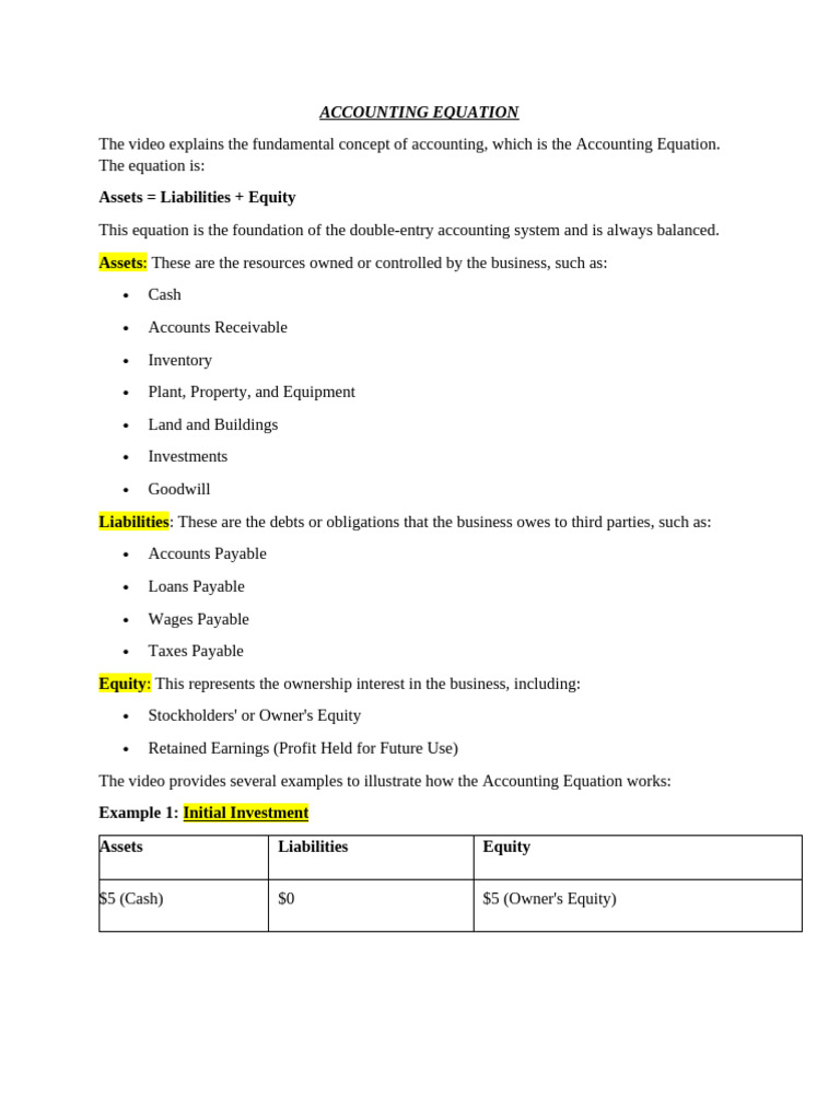 Basic Accounting 003 - ACCOUNTING EQUATION | PDF
