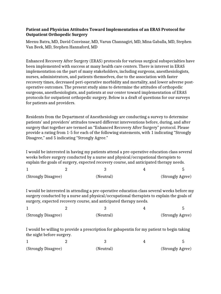 ERAS_Ortho_Survey_SBP | PDF | Surgery | Anesthesia