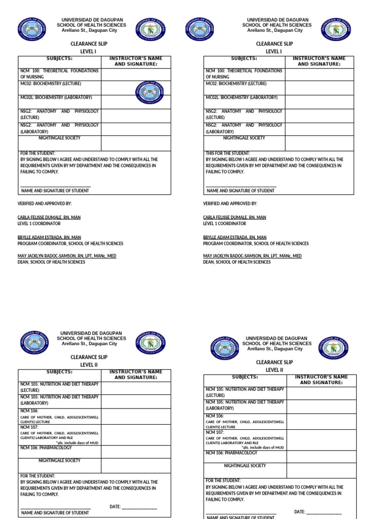 Clearance Slip 1ST Sem 1 4 | PDF | Social Programs | Health Care