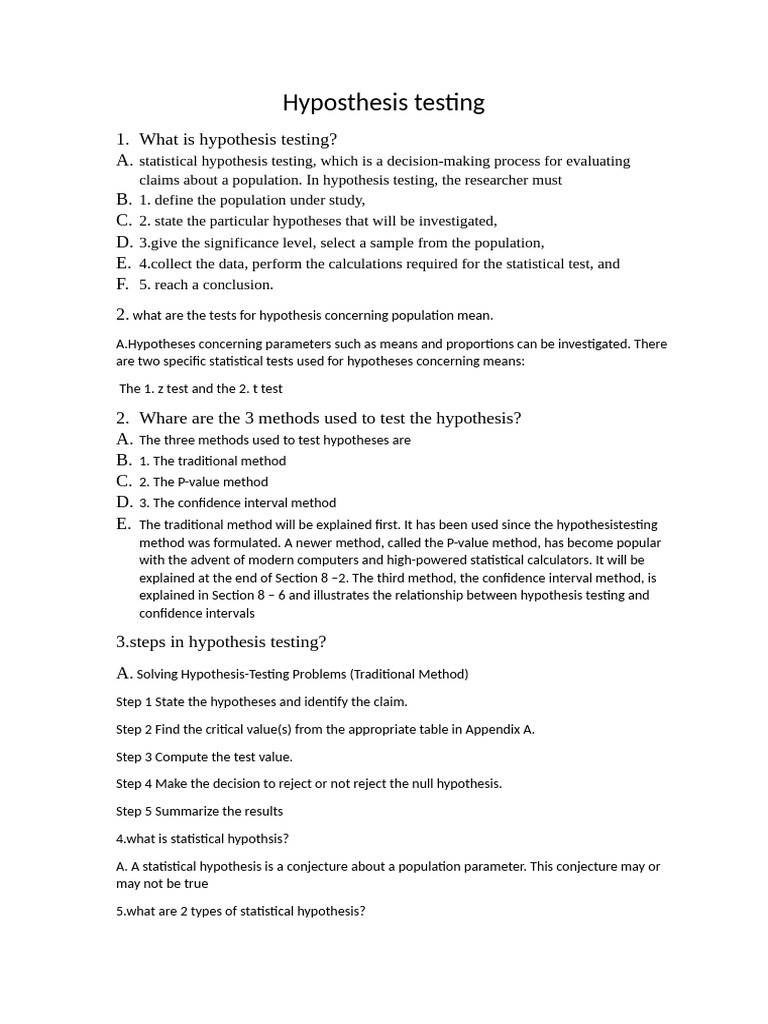 statistics questions and answers | PDF | Statistical Hypothesis Testing ...