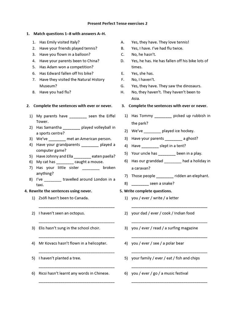 Present Perfect Exercises P4 2 | PDF