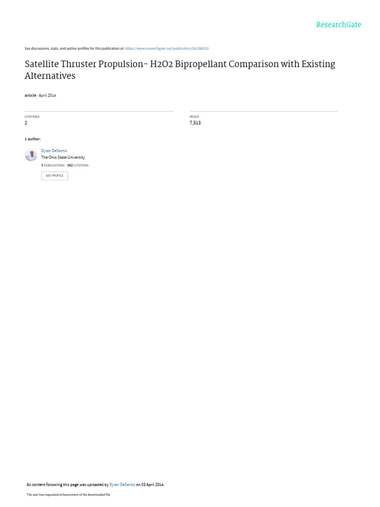 Satellite Thruster Propulsion-H2O2 Bipropellant Comparison With ...
