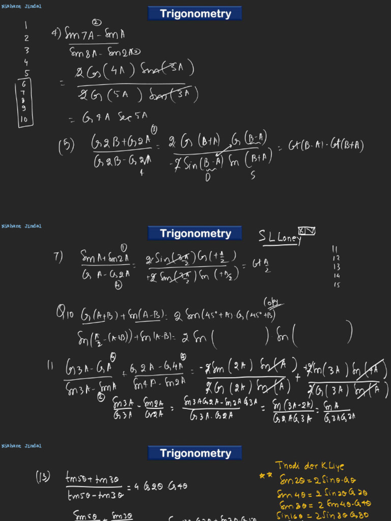 Trigonometry - L-09 (Class Notes) NJ - 247 | PDF