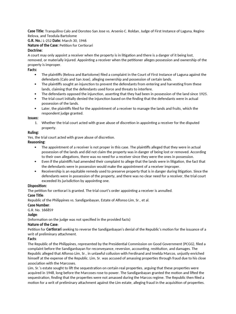 Preliminary Attachments Digests | PDF | Complaint | Lawsuit