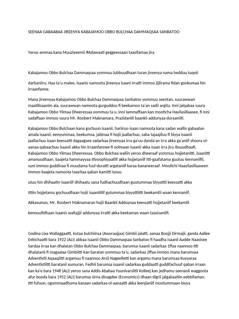SEENAA GABAABAA Obbo Bulchaa Dammaqsa | PDF