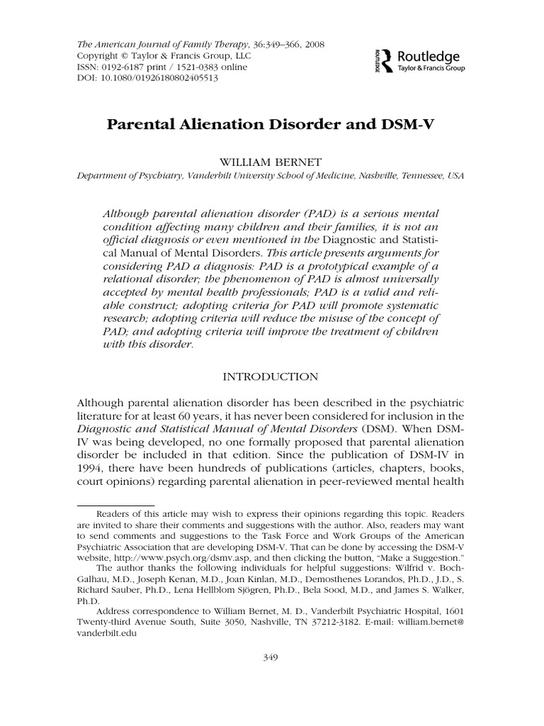 Parental Alienation Disorder and DSM-V | PDF | Mental Disorder ...