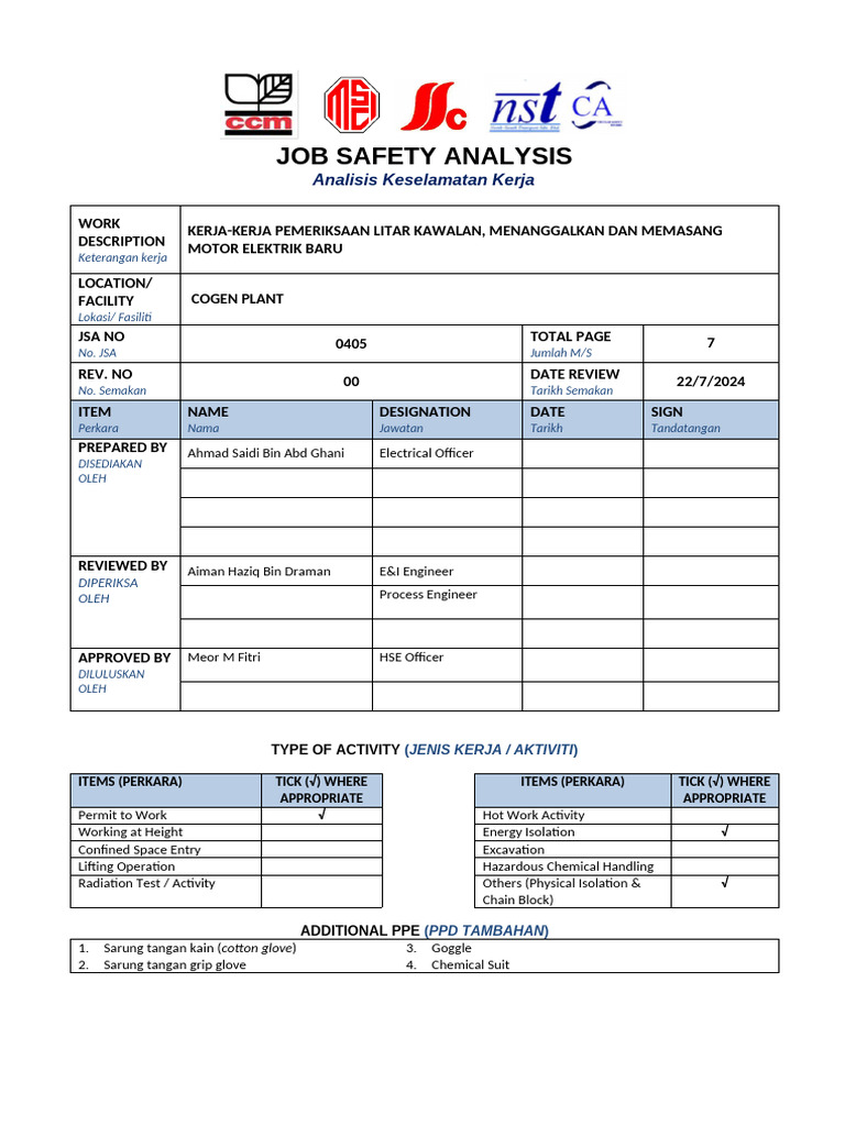 JSA Install Motor Electric | PDF