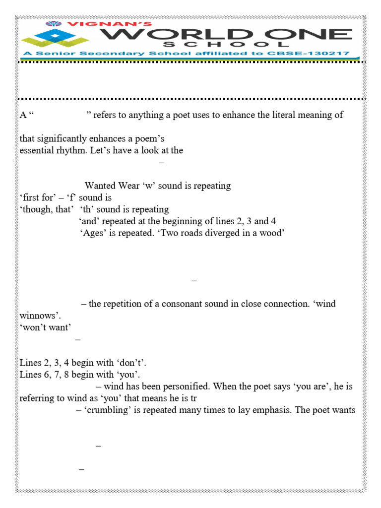 Poetic Devices for Class 9 Poetry | PDF | Poetry | Poetic Devices