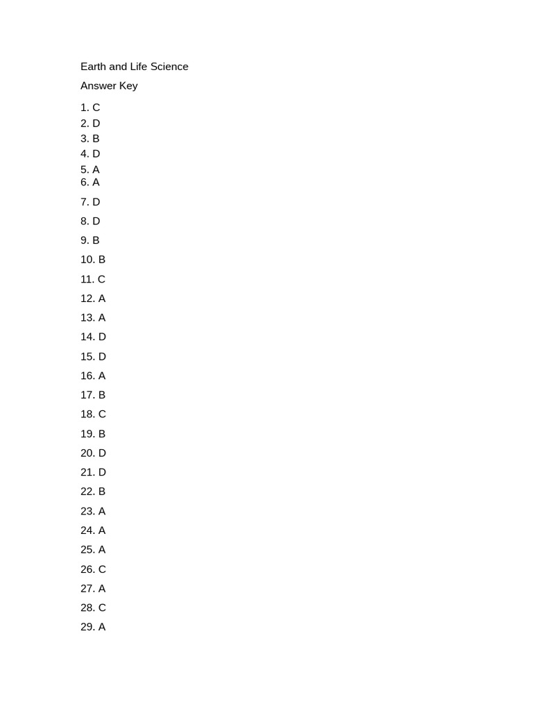 Earth and Life Science Answer Key-24-25 | PDF