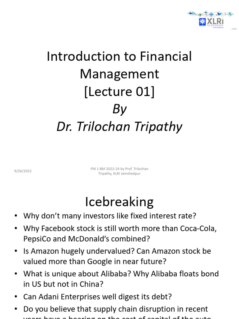 Lecture 1 FM1 | PDF | Valuation (Finance) | Balance Sheet