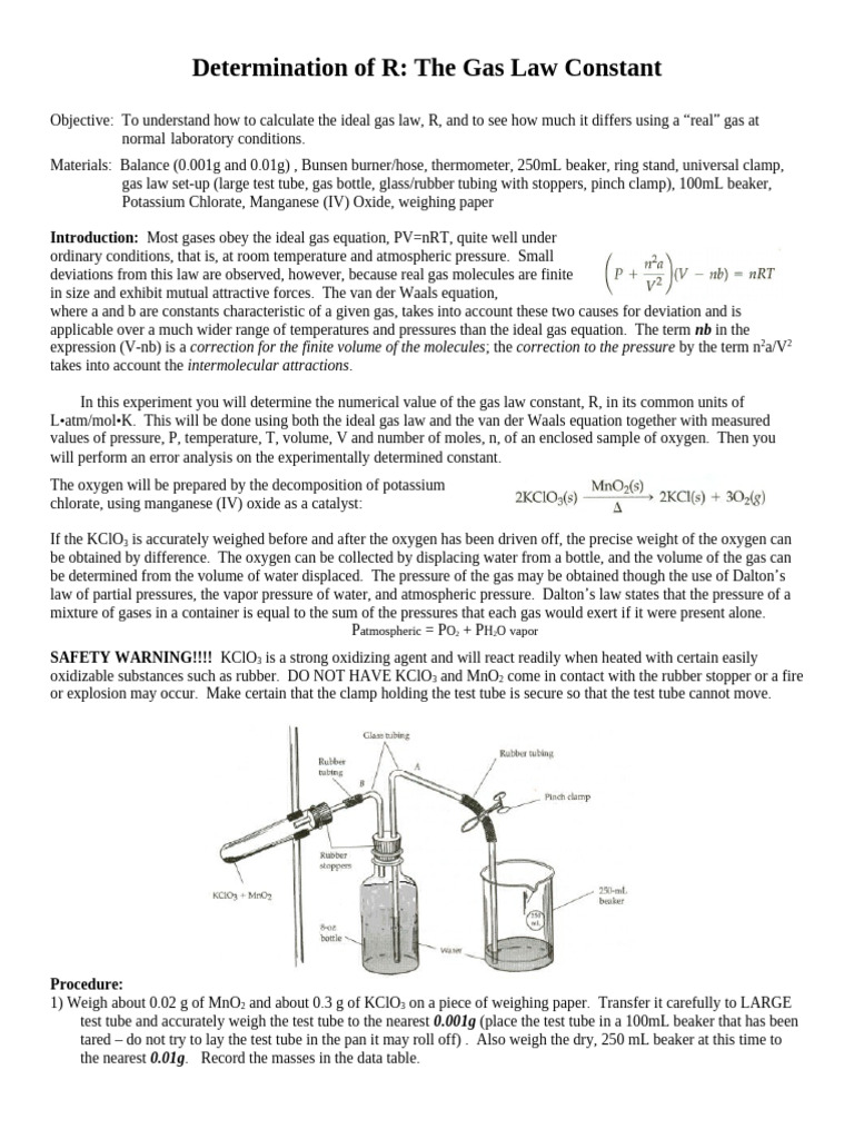 Determination of R Lab - Directions | PDF | Gases | Water