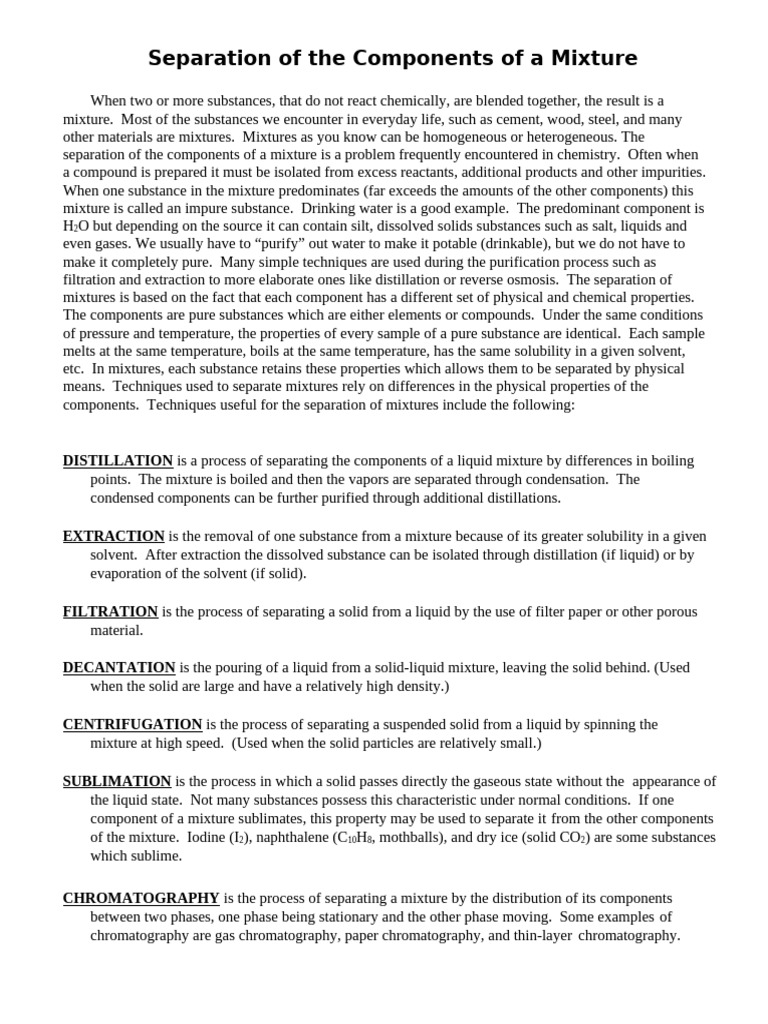 Separation of A Mixture Lab | PDF | Mixture | Chemical Substances