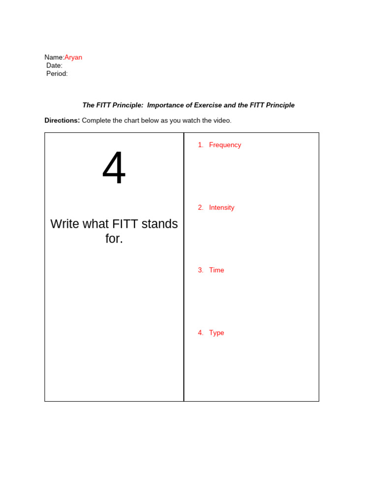 4,3,2,1 The FITT Principle of Training | PDF