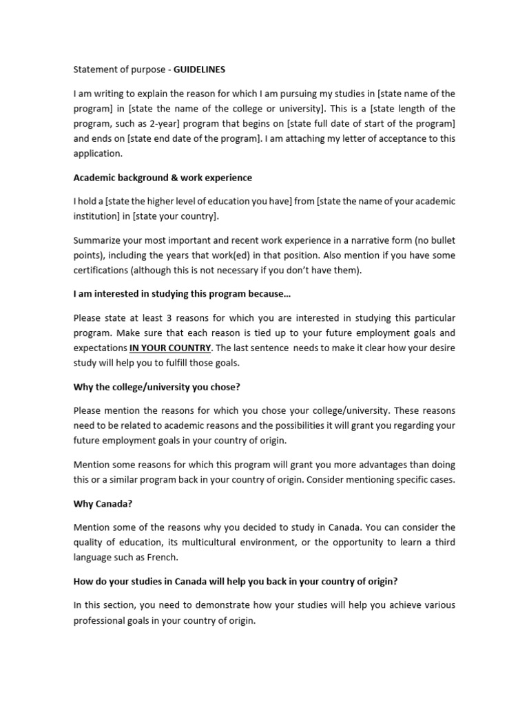Statement of Purpose Guidelines | PDF