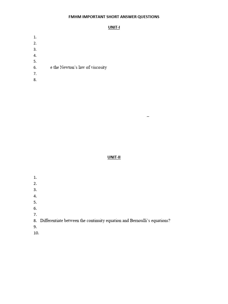 Fluid Mechanics Key Concepts FAQ | PDF