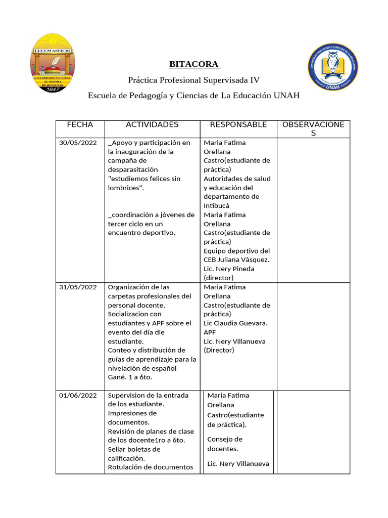 Formato Bitacora | PDF