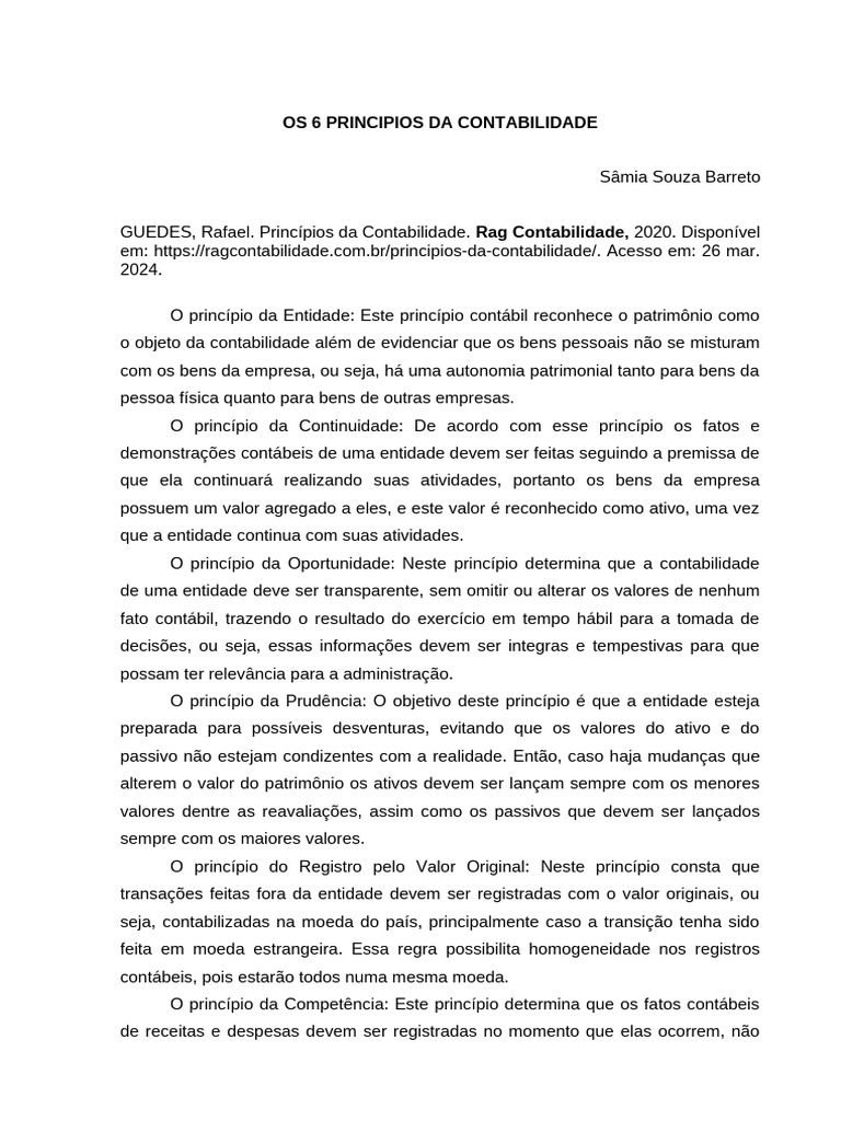 Os 6 Principios Da Contabilidade | PDF