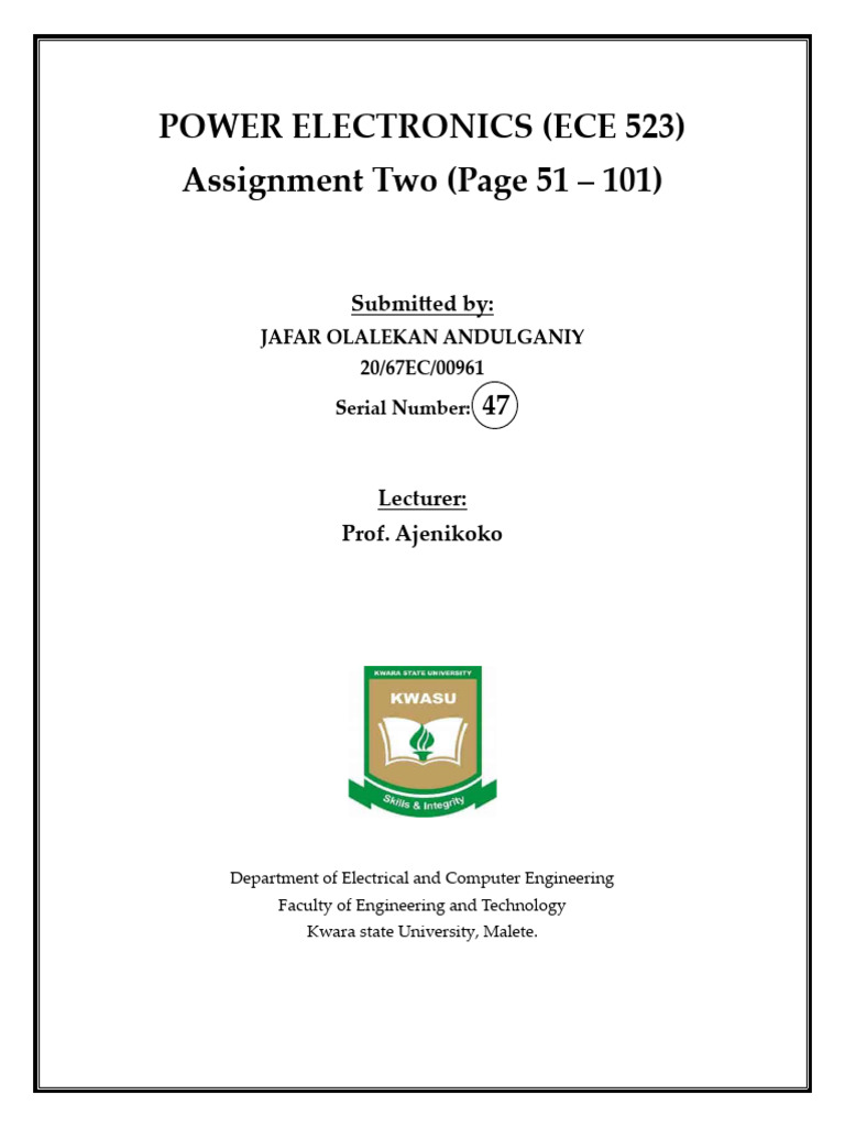 ECE 523 ASSIGNMENT 2 (Serial Num 47) | PDF | Rectifier | Power Inverter