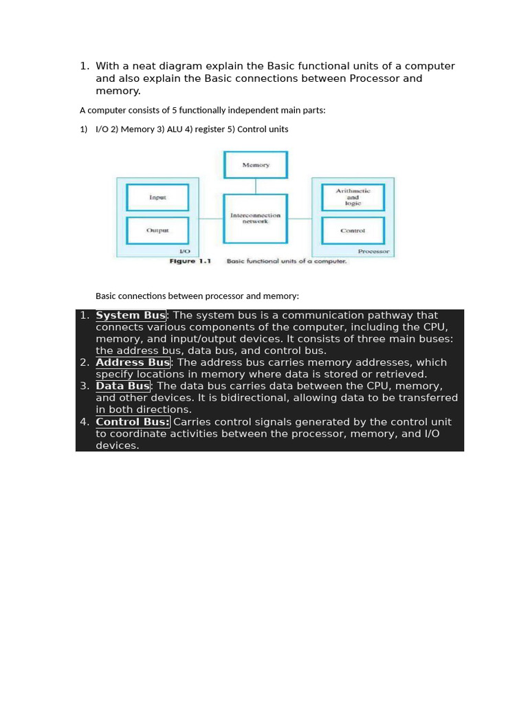 With A Neat Diagram Explain The Basic Functional Units of A Computer and Also Explain The Basic ...