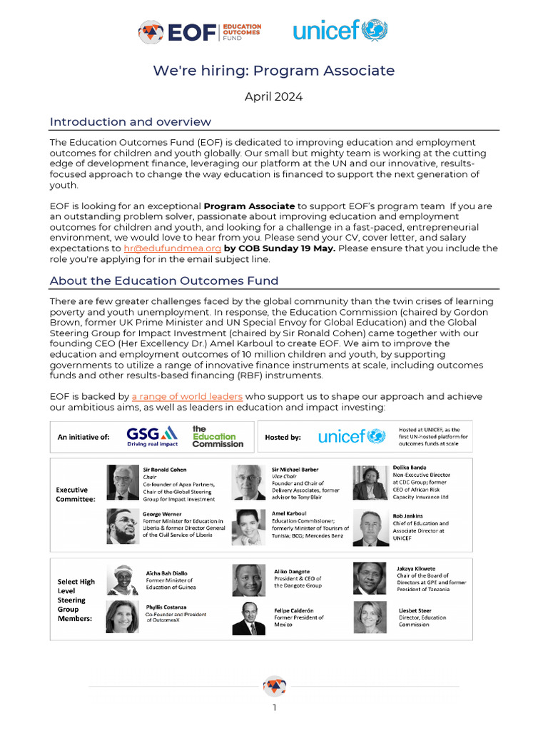 EOF Program Associate TOR | PDF | Economies