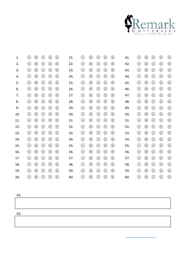 62 Question Test Answer Sheet | PDF | Tests | Educational Assessment ...
