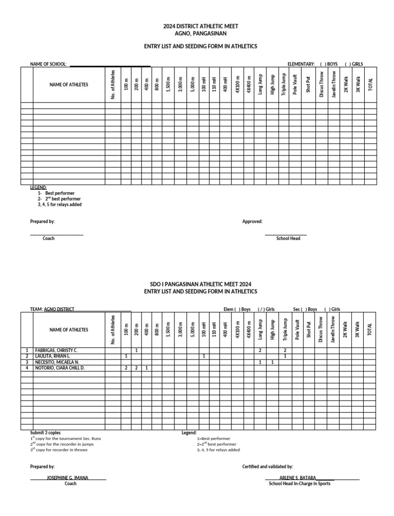 Seeding-Form-2024 | PDF | Track And Field | Games Of Physical Skill