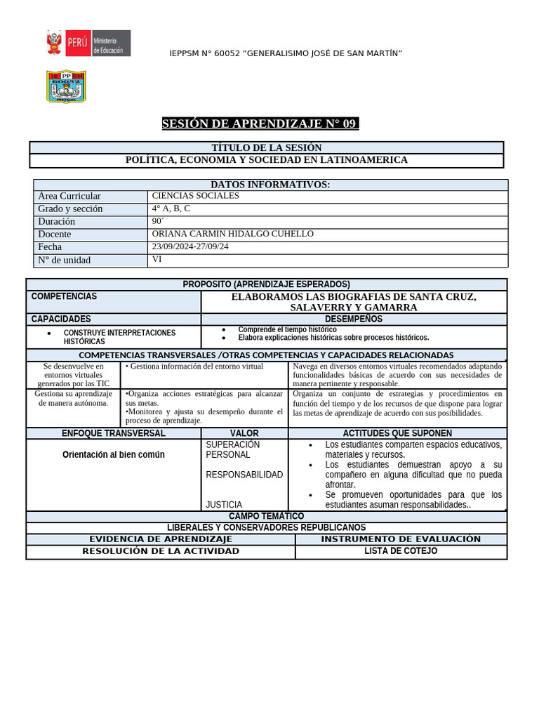 Sesion de Aprendizaje N09 4abc | PDF | Aprendizaje