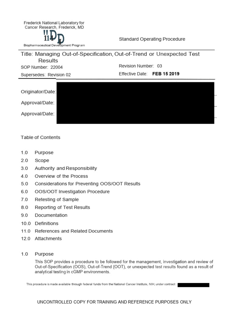 Managing Out-of-Specification Test Results or Unexpected Test Results ...