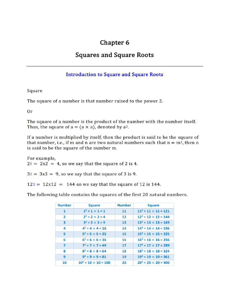 Squares and Square Roots | PDF