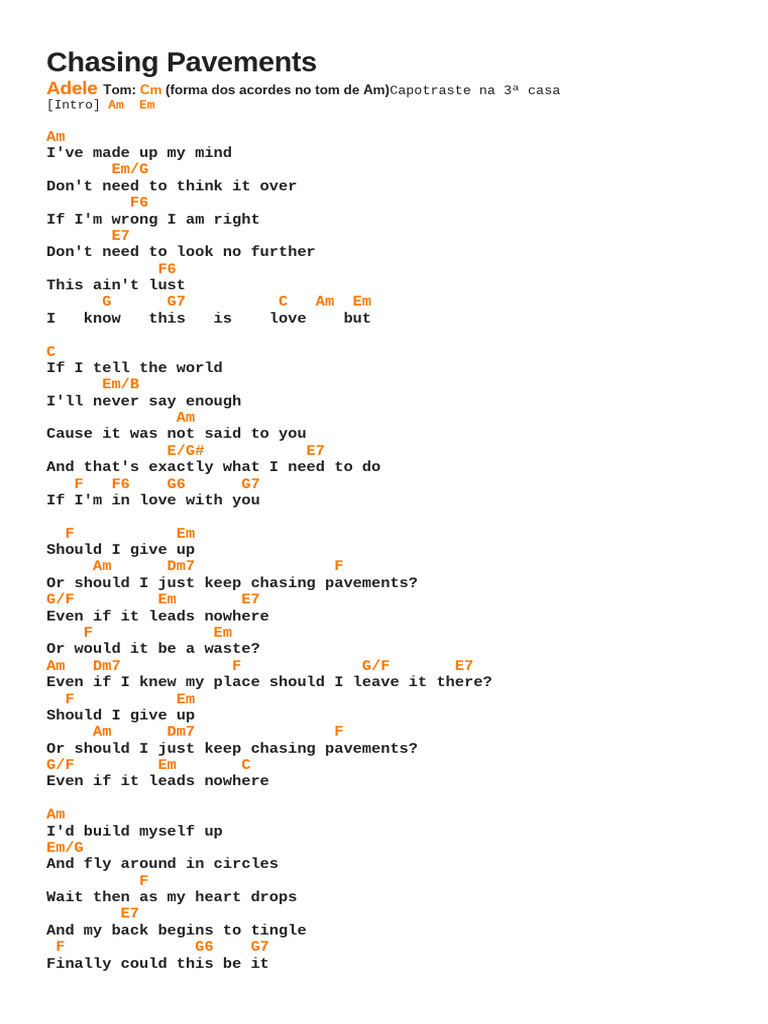 Chasing Pavements Lyrics and Chords | PDF | Songs Written | Adele