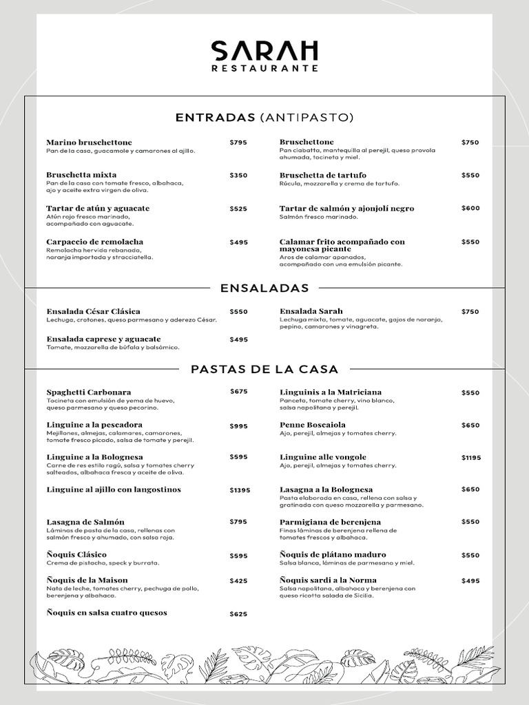 Sarah - Menú Restaurante | PDF