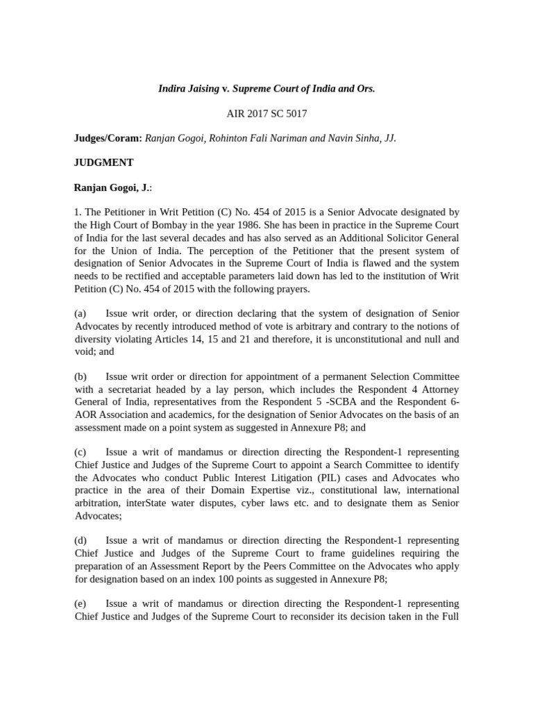 03 Indira Jaising v. Supreme Court of India and Ors | PDF | Barrister ...