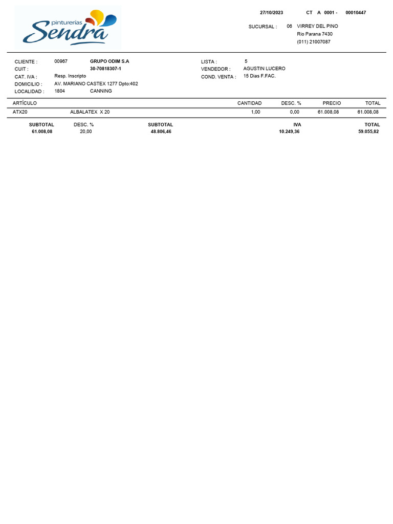 Factura de Venta: Grupo ODIM S.A | PDF